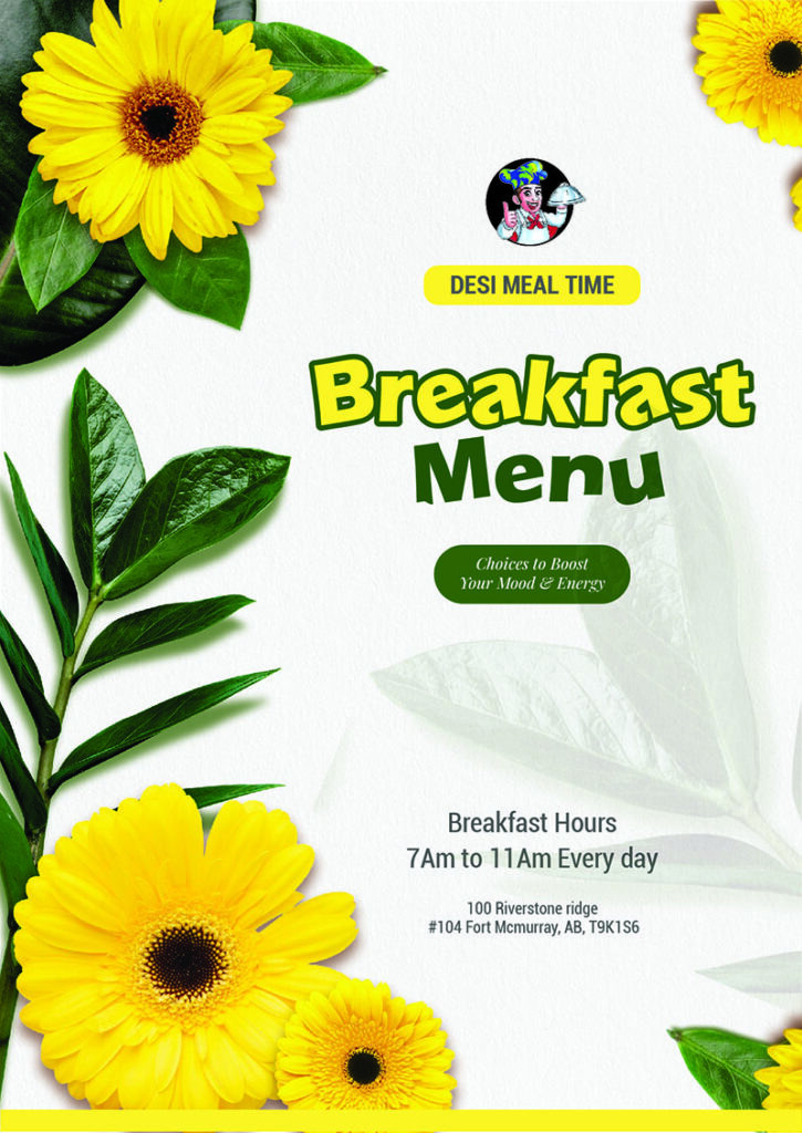 Indian breakfast menu - Desi Meal Time