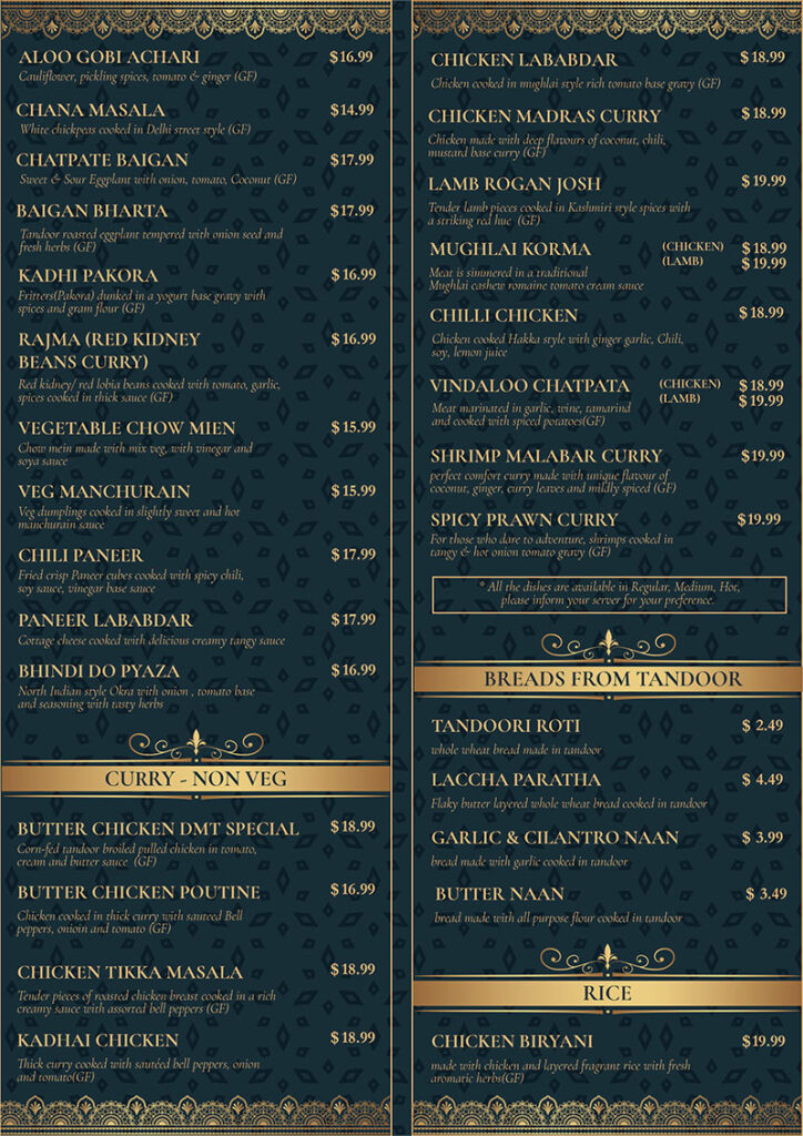 Desi Meal Time - Indian Takeout & Dining Menu