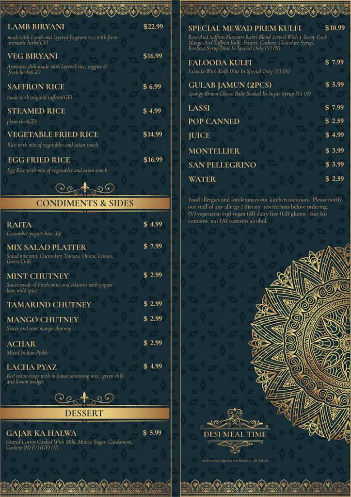 Desi Meal Time - Indian Takeout & Dining Menu